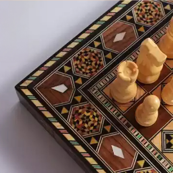 Handmade Chess & Backgammon Set | Mother of Pearl Inlay